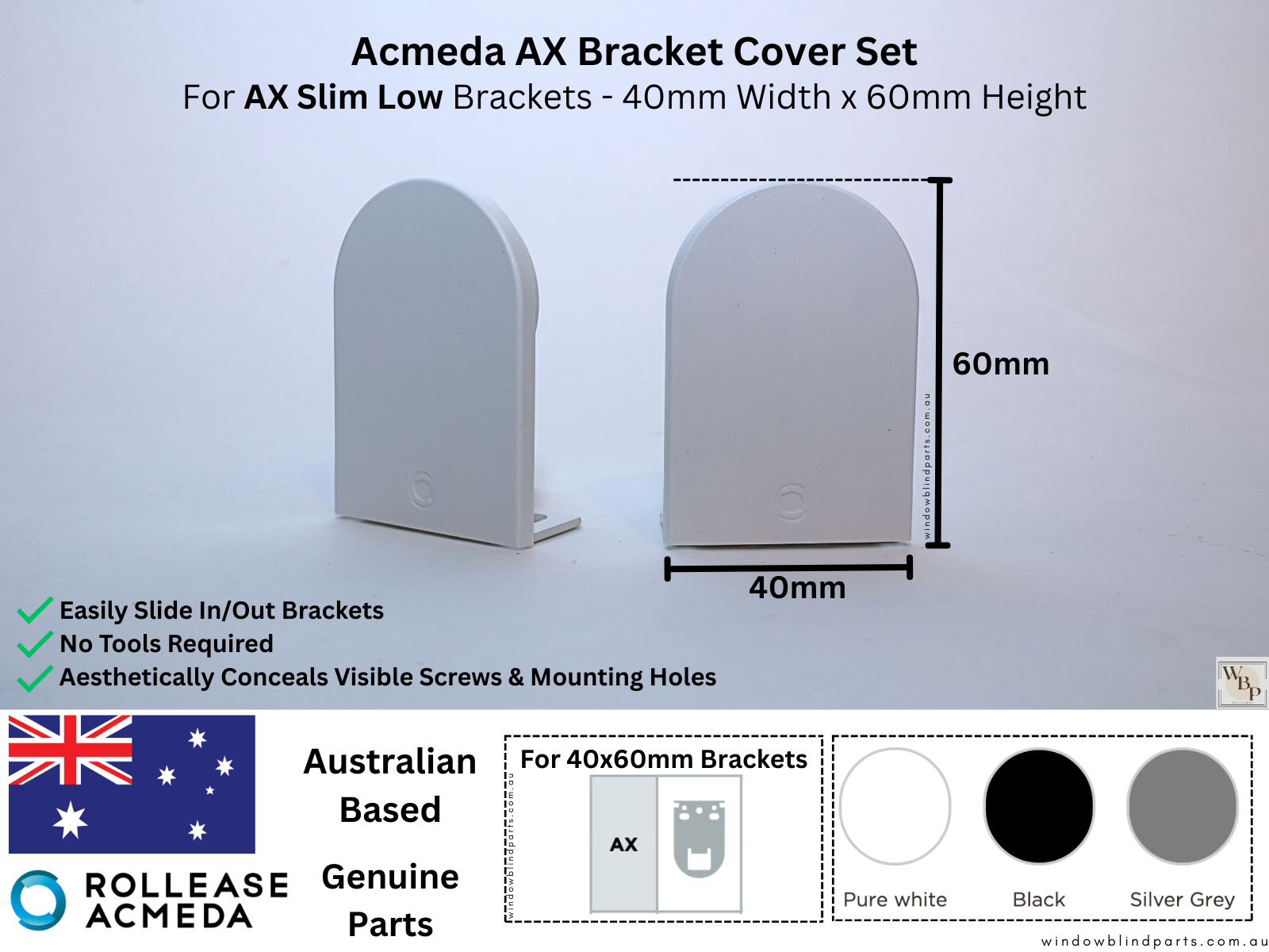Genuine Acmeda Bracket Cover Set for Roller Blind AX Slim Low Brackets ...