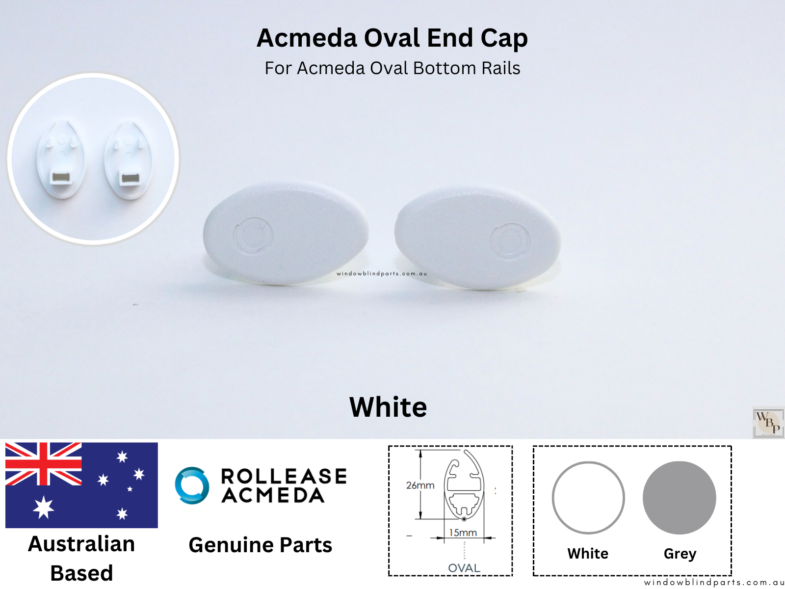 Roller Blind Acmeda Oval Bottom Rail End Caps – windowblindparts.com.au